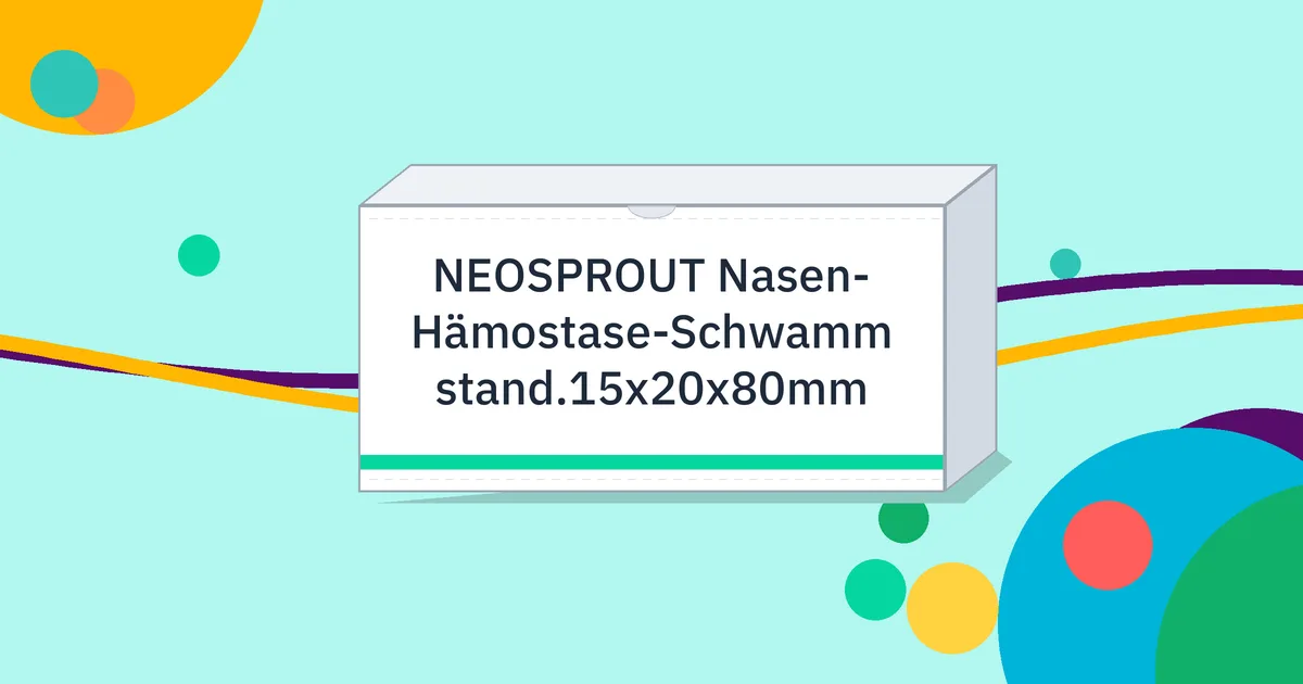Symbolbild: Packung mit der Aufschrift NEOSPROUT Nasen-Hämostase-Schwamm stand.15x20x80mm (PZN 20932119) – Verfügbarkeit und Bezug in Apotheken in Frankfurt am Main