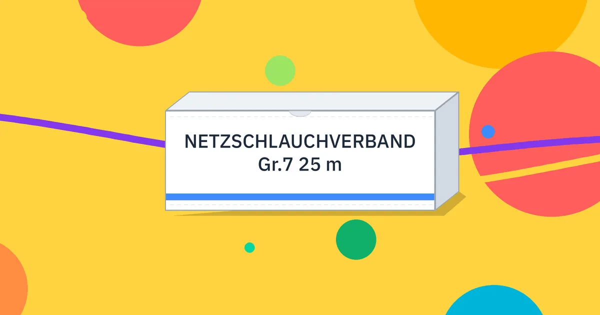 Symbolbild: Packung mit der Aufschrift NETZSCHLAUCHVERBAND Gr.7 25 m (PZN 01960765) – Verfügbarkeit und Bezug in Apotheken in Frankfurt am Main