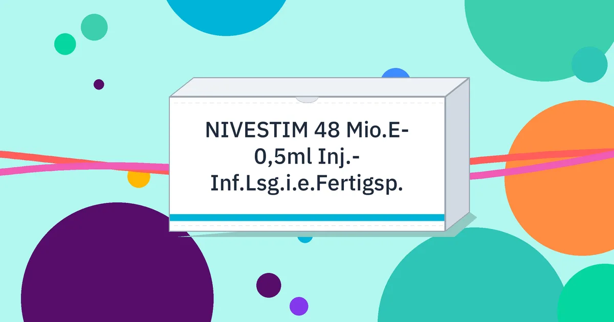 Symbolbild: Packung mit der Aufschrift NIVESTIM 48 Mio.E-0,5ml Inj.-Inf.Lsg.i.e.Fertigsp. (PZN 14307162) – Verfügbarkeit und Bezug in Apotheken in Frankfurt am Main
