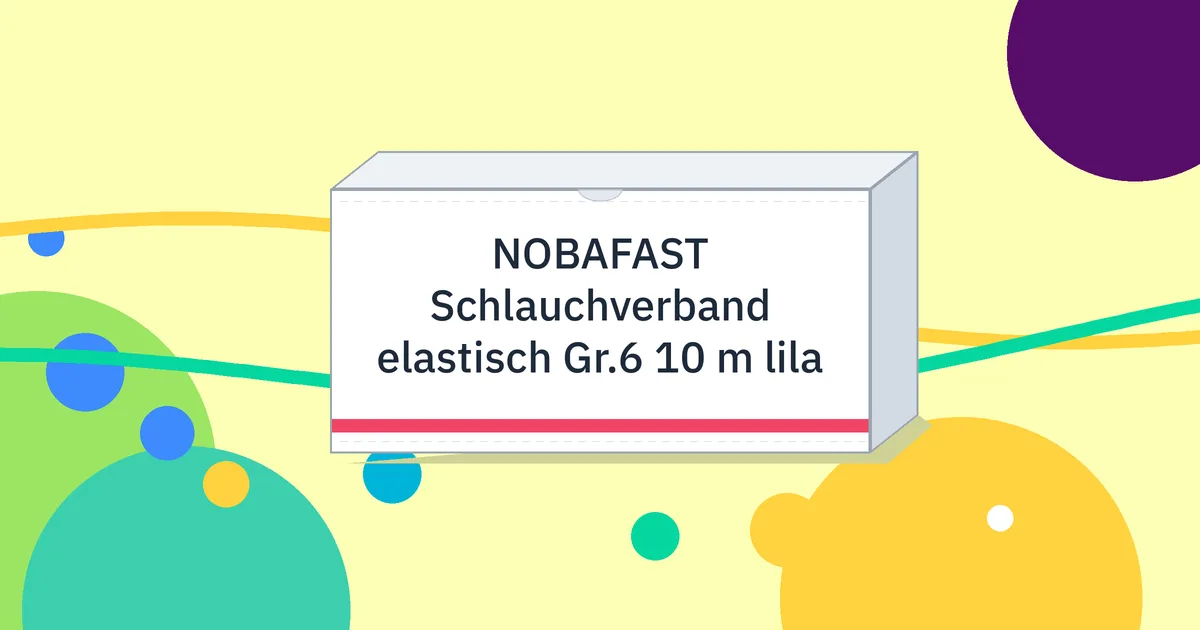 Symbolbild: Packung mit der Aufschrift NOBAFAST Schlauchverband elastisch Gr.6 10 m lila (PZN 19196164) – Verfügbarkeit und Bezug in Apotheken in Frankfurt am Main