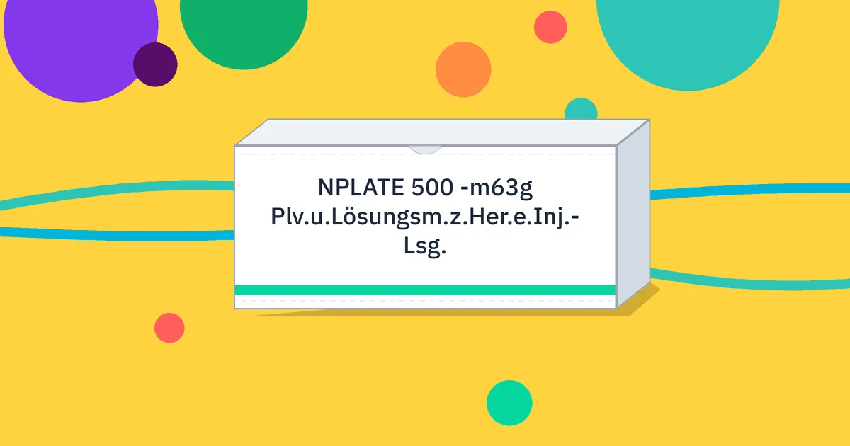 Symbolbild: Packung mit der Aufschrift NPLATE 500 -m63g Plv.u.Lösungsm.z.Her.e.Inj.-Lsg. (PZN 15296331) – Verfügbarkeit und Bezug in Apotheken in Frankfurt am Main