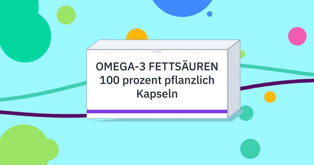 Symbolbild: Packung mit der Aufschrift OMEGA-3 FETTSÄUREN 100 prozent pflanzlich Kapseln (PZN 04777168) – Verfügbarkeit und Bezug in Apotheken in Frankfurt am Main