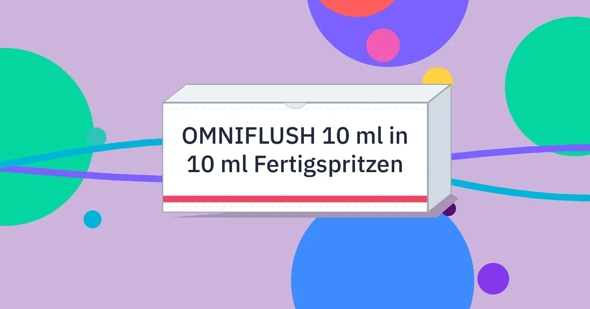 Symbolbild: Packung mit der Aufschrift OMNIFLUSH 10 ml in 10 ml Fertigspritzen (PZN 12455562) – Verfügbarkeit und Bezug in Apotheken in Frankfurt am Main
