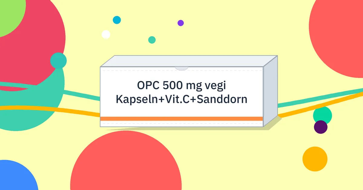 Symbolbild: Packung mit der Aufschrift OPC 500 mg vegi Kapseln+Vit.C+Sanddorn (PZN 16537558) – Verfügbarkeit und Bezug in Apotheken in Frankfurt am Main