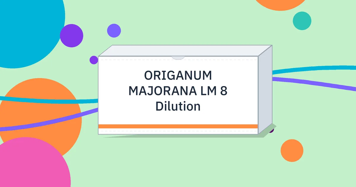 Symbolbild: Packung mit der Aufschrift ORIGANUM MAJORANA LM 8 Dilution (PZN 12972530) – Verfügbarkeit und Bezug in Apotheken in Frankfurt am Main