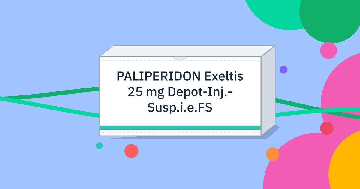 Symbolbild: Packung mit der Aufschrift PALIPERIDON Exeltis 25 mg Depot-Inj.-Susp.i.e.FS (PZN 19950069) – Verfügbarkeit und Bezug in Apotheken in Frankfurt am Main