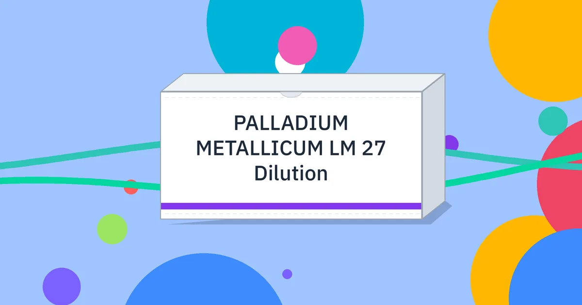 Symbolbild: Packung mit der Aufschrift PALLADIUM METALLICUM LM 27 Dilution (PZN 12975557) – Verfügbarkeit und Bezug in Apotheken in Frankfurt am Main