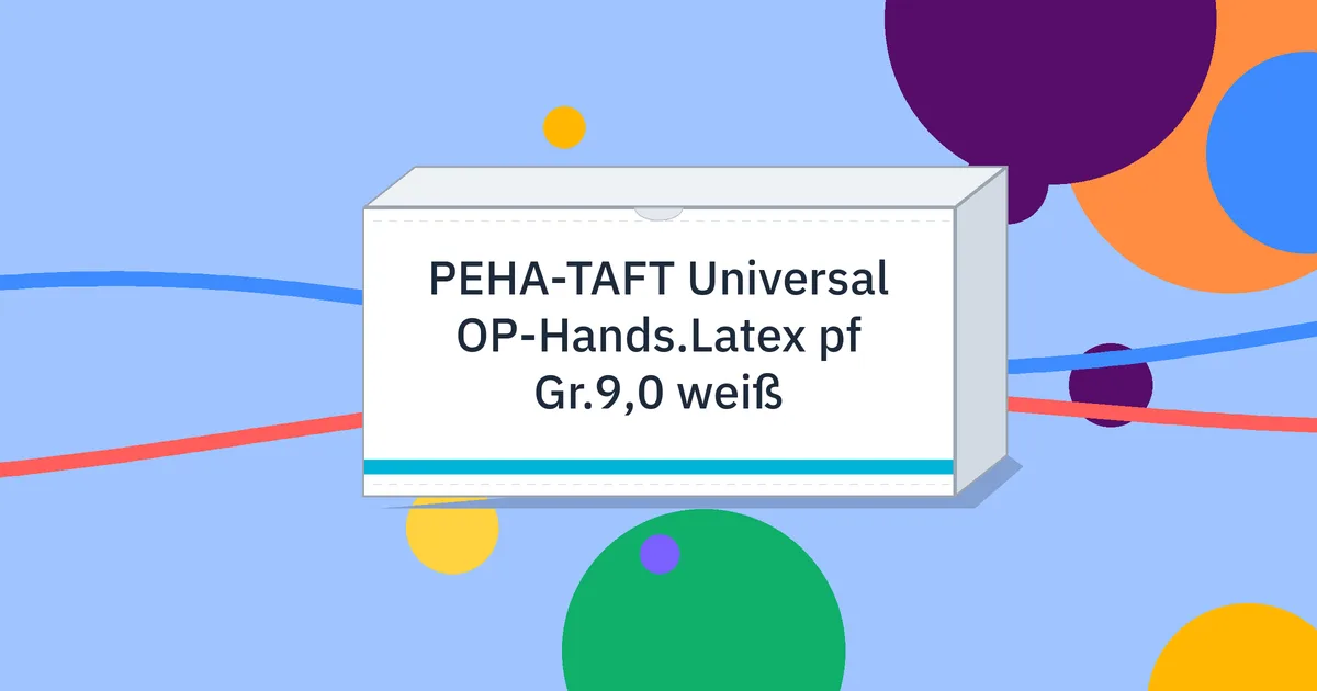 Symbolbild: Packung mit der Aufschrift PEHA-TAFT Universal OP-Hands.Latex pf Gr.9,0 weiß (PZN 20332589) – Verfügbarkeit und Bezug in Apotheken in Frankfurt am Main