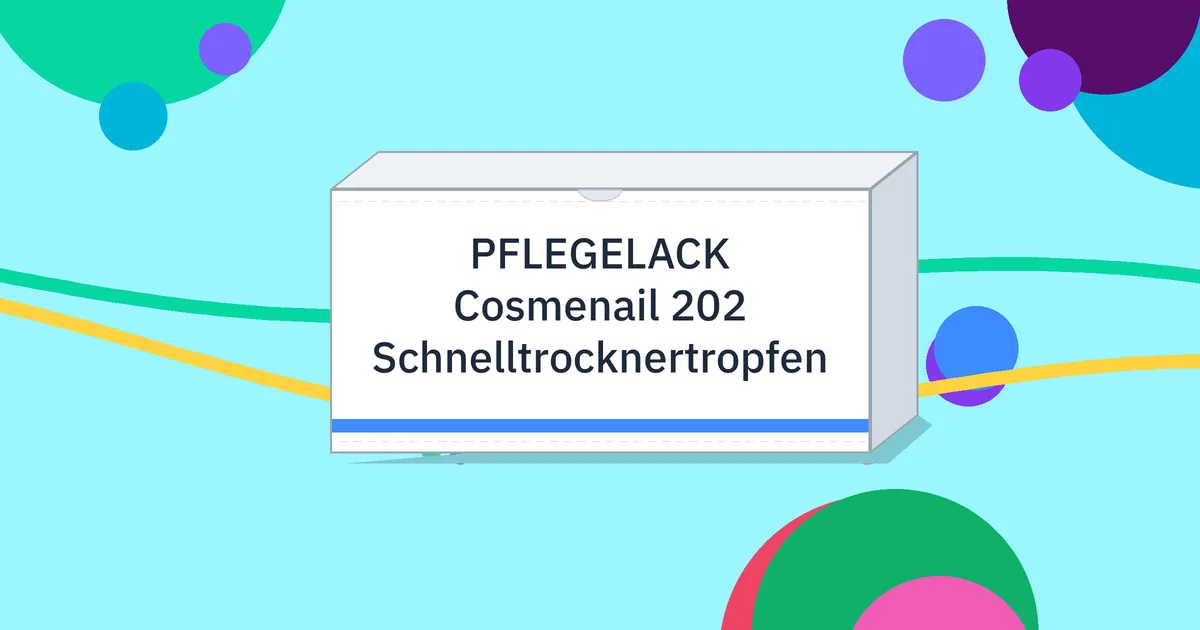 Symbolbild: Packung mit der Aufschrift PFLEGELACK Cosmenail 202 Schnelltrocknertropfen (PZN 11688548) – Verfügbarkeit und Bezug in Apotheken in Frankfurt am Main