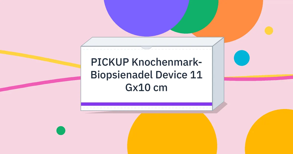 Symbolbild: Packung mit der Aufschrift PICKUP Knochenmark-Biopsienadel Device 11 Gx10 cm (PZN 16946825) – Verfügbarkeit und Bezug in Apotheken in Frankfurt am Main