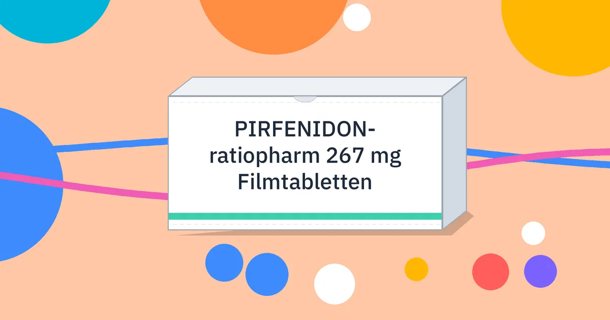 Symbolbild: Packung mit der Aufschrift PIRFENIDON-ratiopharm 267 mg Filmtabletten (PZN 18045061) – Verfügbarkeit und Bezug in Apotheken in Frankfurt am Main
