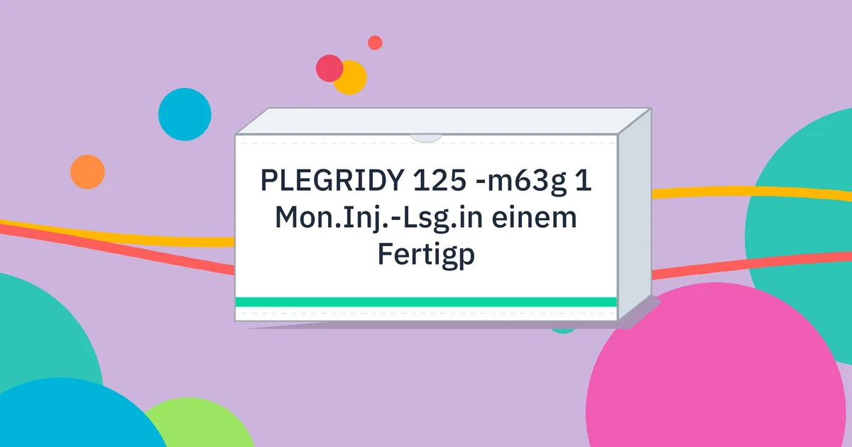 Symbolbild: Packung mit der Aufschrift PLEGRIDY 125 -m63g 1 Mon.Inj.-Lsg.in einem Fertigp (PZN 11100064) – Verfügbarkeit und Bezug in Apotheken in Frankfurt am Main