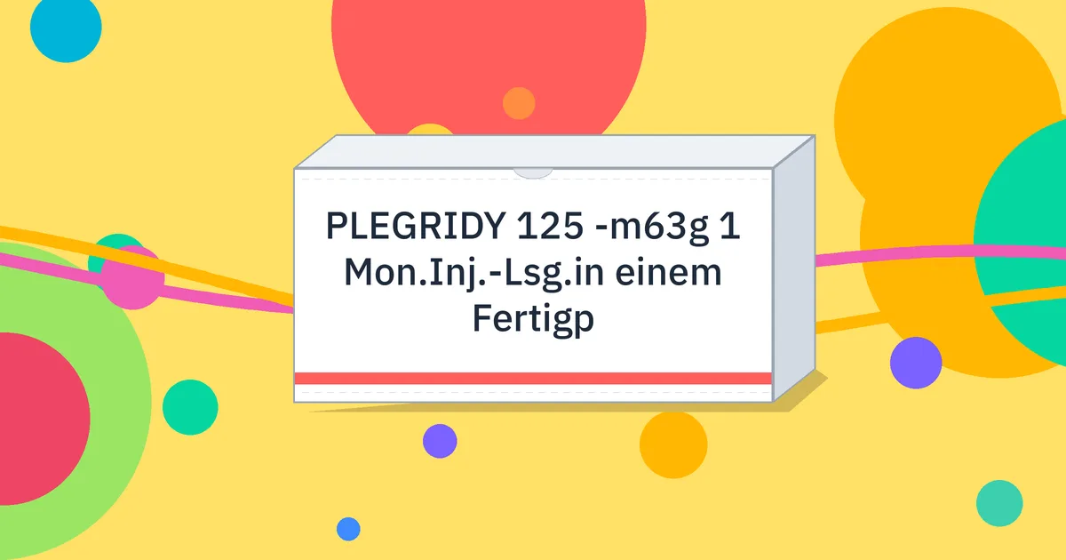 Symbolbild: Packung mit der Aufschrift PLEGRIDY 125 -m63g 1 Mon.Inj.-Lsg.in einem Fertigp (PZN 11542566) – Verfügbarkeit und Bezug in Apotheken in Frankfurt am Main