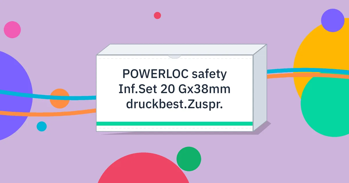 Symbolbild: Packung mit der Aufschrift POWERLOC safety Inf.Set 20 Gx38mm druckbest.Zuspr. (PZN 18816937) – Verfügbarkeit und Bezug in Apotheken in Frankfurt am Main