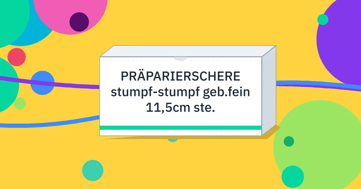 Symbolbild: Packung mit der Aufschrift PRÄPARIERSCHERE stumpf-stumpf geb.fein 11,5cm ste. (PZN 17248715) – Verfügbarkeit und Bezug in Apotheken in Frankfurt am Main