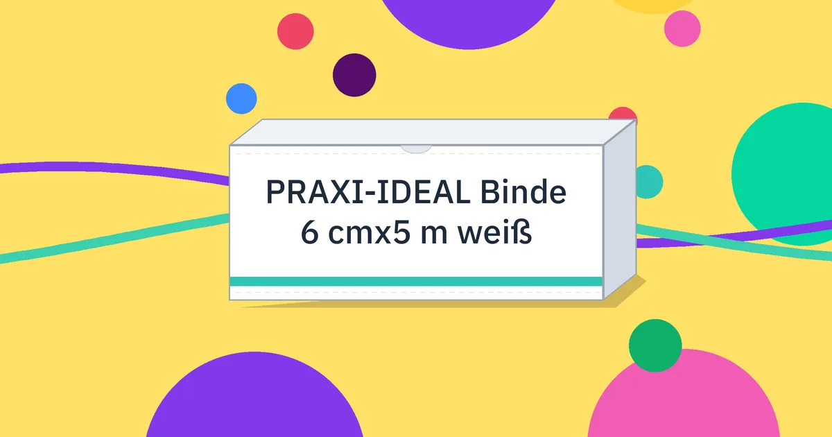 Symbolbild: Packung mit der Aufschrift PRAXI-IDEAL Binde 6 cmx5 m weiß (PZN 12826828) – Verfügbarkeit und Bezug in Apotheken in Frankfurt am Main