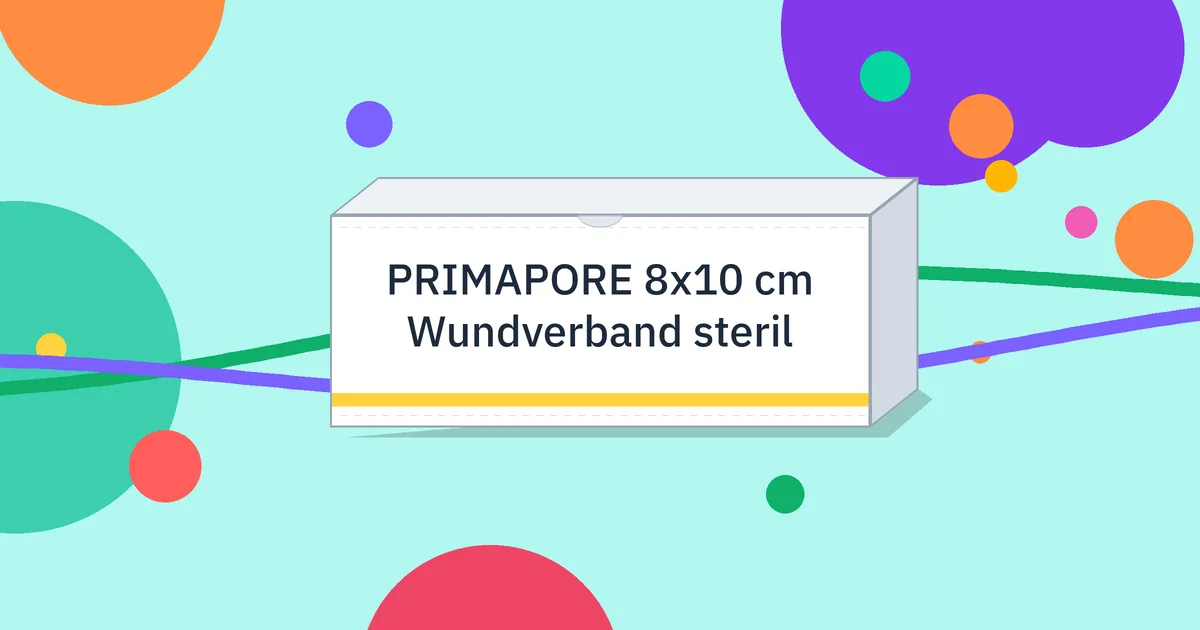 Symbolbild: Packung mit der Aufschrift PRIMAPORE 8x10 cm Wundverband steril (PZN 17833307) – Verfügbarkeit und Bezug in Apotheken in Frankfurt am Main