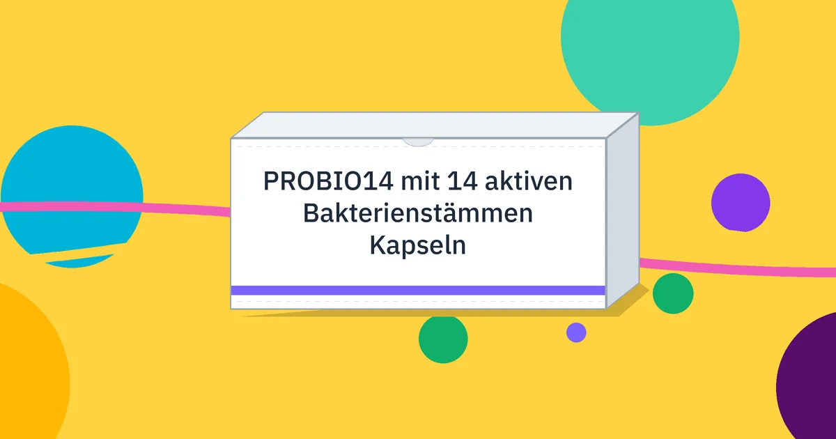 Symbolbild: Packung mit der Aufschrift PROBIO14 mit 14 aktiven Bakterienstämmen Kapseln (PZN 18660375) – Verfügbarkeit und Bezug in Apotheken in Frankfurt am Main