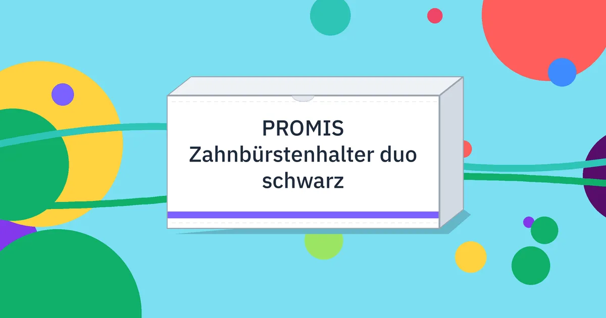 Symbolbild: Packung mit der Aufschrift PROMIS Zahnbürstenhalter duo schwarz (PZN 17873809) – Verfügbarkeit und Bezug in Apotheken in Frankfurt am Main