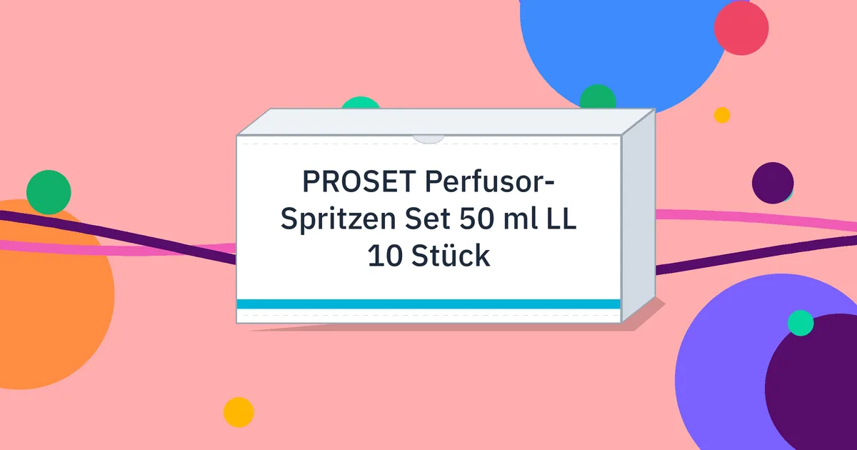 Symbolbild: Packung mit der Aufschrift PROSET Perfusor-Spritzen Set 50 ml LL 10 Stück (PZN 04834423) – Verfügbarkeit und Bezug in Apotheken in Frankfurt am Main
