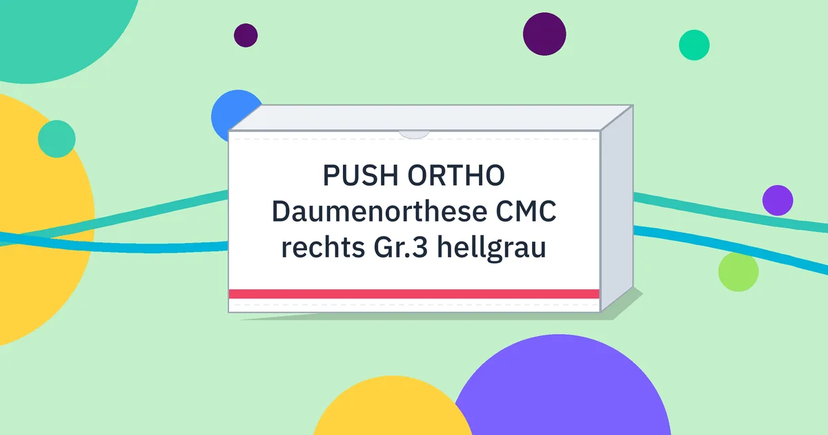 Symbolbild: Packung mit der Aufschrift PUSH ORTHO Daumenorthese CMC rechts Gr.3 hellgrau (PZN 09532649) – Verfügbarkeit und Bezug in Apotheken in Frankfurt am Main
