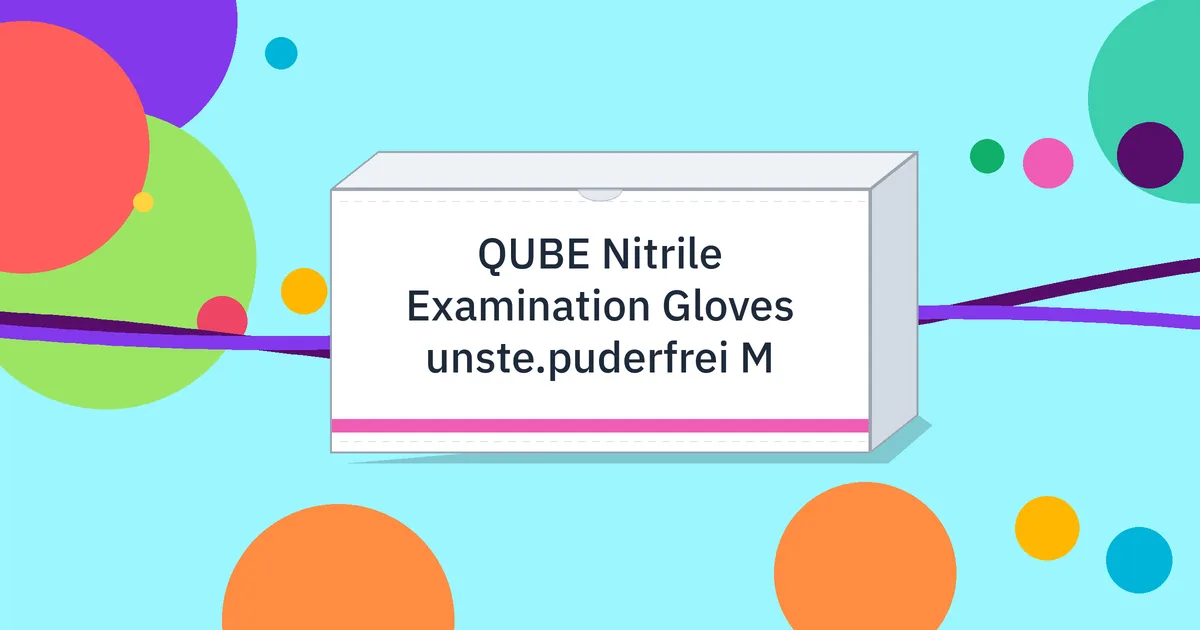Symbolbild: Packung mit der Aufschrift QUBE Nitrile Examination Gloves unste.puderfrei M (PZN 18772476) – Verfügbarkeit und Bezug in Apotheken in Frankfurt am Main