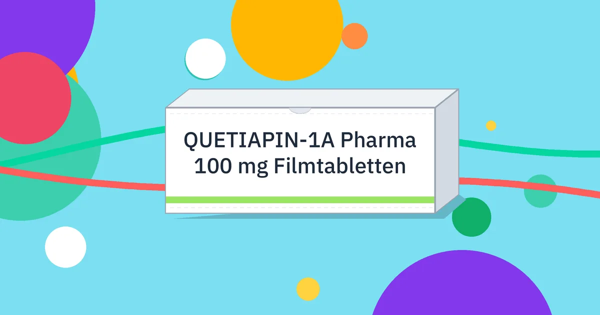 Symbolbild: Packung mit der Aufschrift QUETIAPIN-1A Pharma 100 mg Filmtabletten (PZN 09494802) – Verfügbarkeit und Bezug in Apotheken in Frankfurt am Main