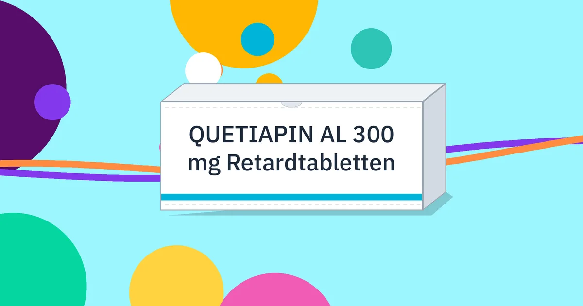Symbolbild: Packung mit der Aufschrift QUETIAPIN AL 300 mg Retardtabletten (PZN 09745345) – Verfügbarkeit und Bezug in Apotheken in Frankfurt am Main