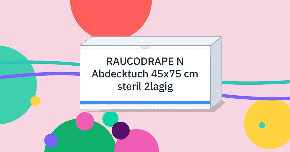 Symbolbild: Packung mit der Aufschrift RAUCODRAPE N Abdecktuch 45x75 cm steril 2lagig (PZN 06161951) – Verfügbarkeit und Bezug in Apotheken in Frankfurt am Main