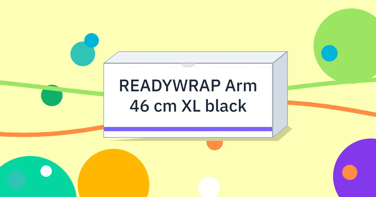 Symbolbild: Packung mit der Aufschrift READYWRAP Arm 46 cm XL black (PZN 16567430) – Verfügbarkeit und Bezug in Apotheken in Frankfurt am Main