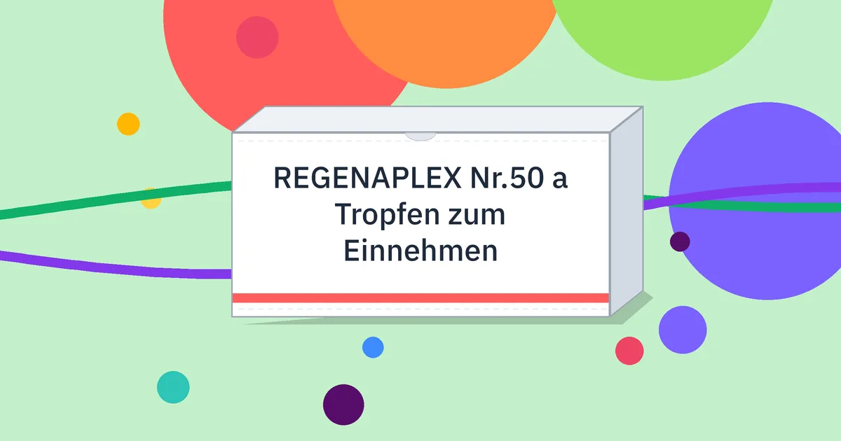 Symbolbild: Packung mit der Aufschrift REGENAPLEX Nr.50 a Tropfen zum Einnehmen (PZN 02642783) – Verfügbarkeit und Bezug in Apotheken in Frankfurt am Main
