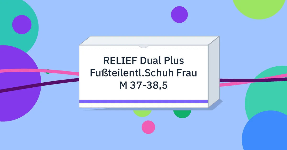 Symbolbild: Packung mit der Aufschrift RELIEF Dual Plus Fußteilentl.Schuh Frau M 37-38,5 (PZN 16907475) – Verfügbarkeit und Bezug in Apotheken in Frankfurt am Main