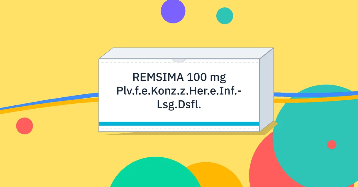 Symbolbild: Packung mit der Aufschrift REMSIMA 100 mg Plv.f.e.Konz.z.Her.e.Inf.-Lsg.Dsfl. (PZN 17302828) – Verfügbarkeit und Bezug in Apotheken in Frankfurt am Main