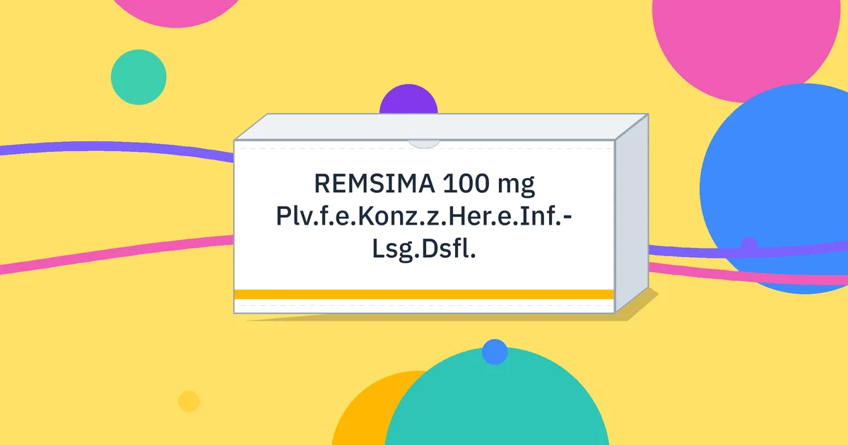 Symbolbild: Packung mit der Aufschrift REMSIMA 100 mg Plv.f.e.Konz.z.Her.e.Inf.-Lsg.Dsfl. (PZN 19235800) – Verfügbarkeit und Bezug in Apotheken in Frankfurt am Main
