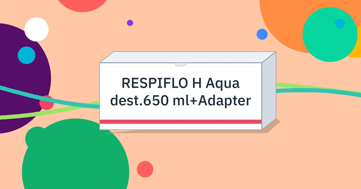 Symbolbild: Packung mit der Aufschrift RESPIFLO H Aqua dest.650 ml+Adapter (PZN 03435193) – Verfügbarkeit und Bezug in Apotheken in Frankfurt am Main