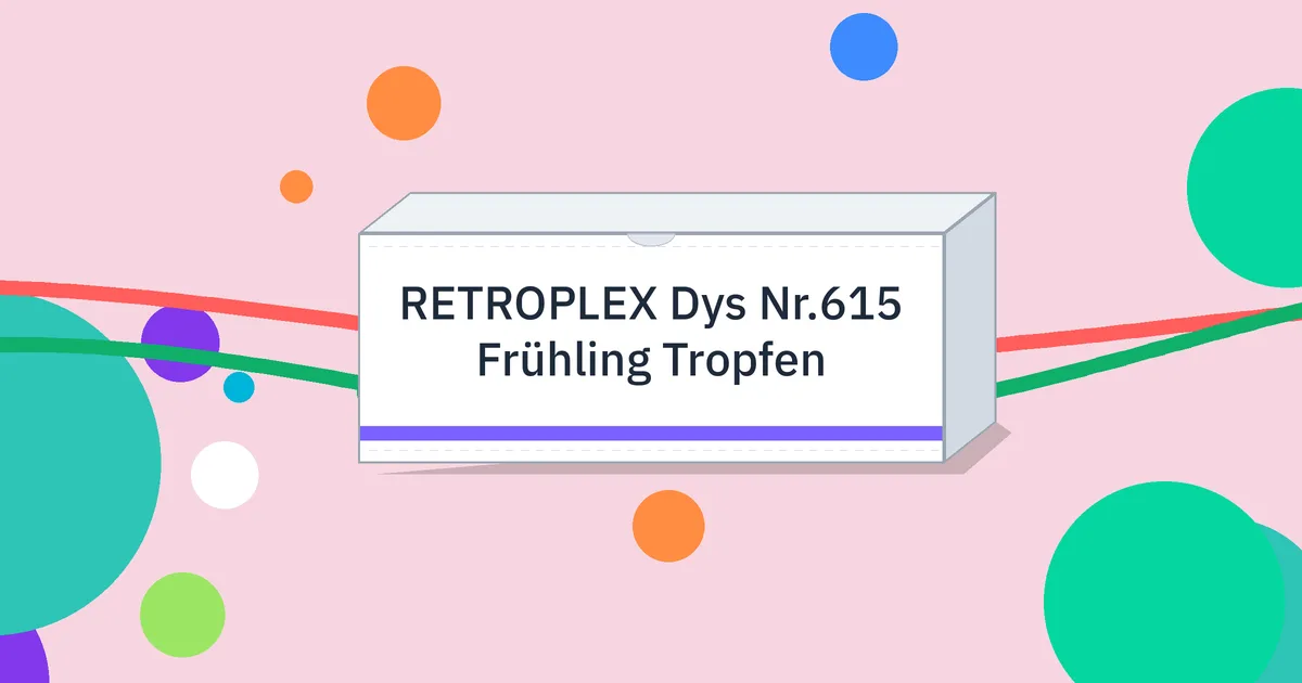 Symbolbild: Packung mit der Aufschrift RETROPLEX Dys Nr.615 Frühling Tropfen (PZN 18442916) – Verfügbarkeit und Bezug in Apotheken in Frankfurt am Main