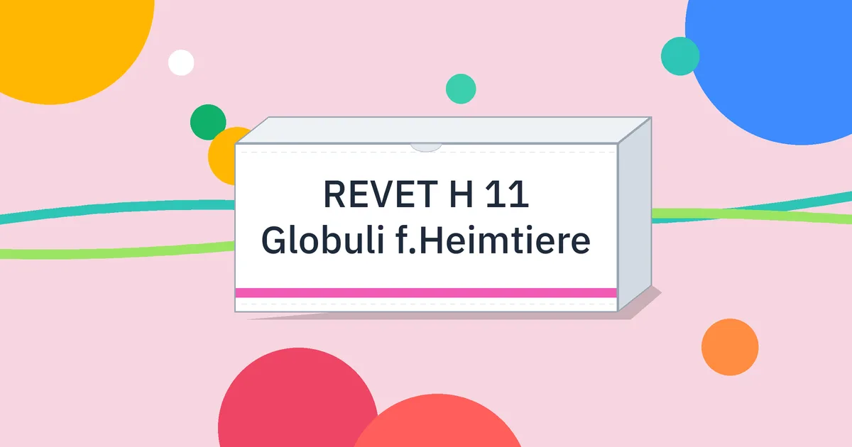 Symbolbild: Packung mit der Aufschrift REVET H 11 Globuli f.Heimtiere (PZN 03696284) – Verfügbarkeit und Bezug in Apotheken in Frankfurt am Main