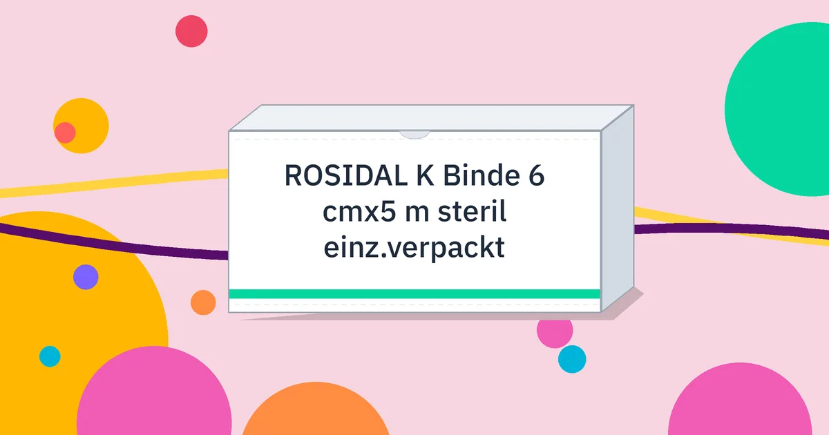 Symbolbild: Packung mit der Aufschrift ROSIDAL K Binde 6 cmx5 m steril einz.verpackt (PZN 04780561) – Verfügbarkeit und Bezug in Apotheken in Frankfurt am Main
