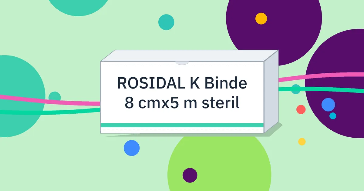 Symbolbild: Packung mit der Aufschrift ROSIDAL K Binde 8 cmx5 m steril (PZN 16516527) – Verfügbarkeit und Bezug in Apotheken in Frankfurt am Main