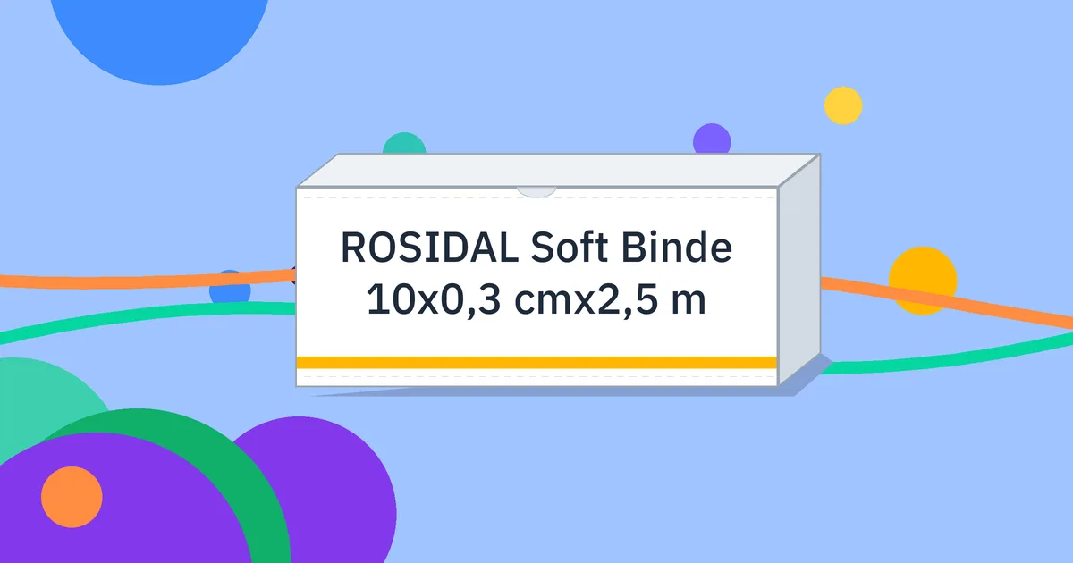 Symbolbild: Packung mit der Aufschrift ROSIDAL Soft Binde 10x0,3 cmx2,5 m (PZN 00886854) – Verfügbarkeit und Bezug in Apotheken in Frankfurt am Main