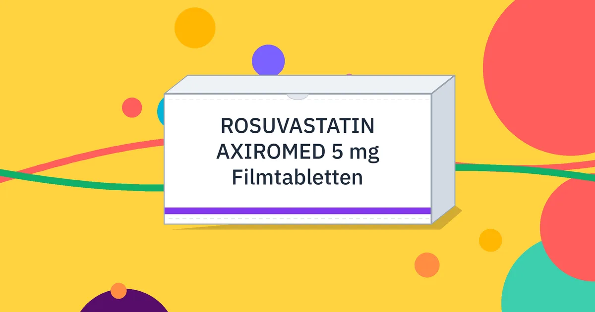 Symbolbild: Packung mit der Aufschrift ROSUVASTATIN AXIROMED 5 mg Filmtabletten (PZN 13705073) – Verfügbarkeit und Bezug in Apotheken in Frankfurt am Main