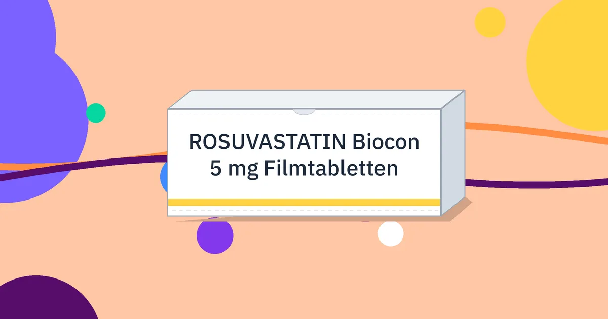 Symbolbild: Packung mit der Aufschrift ROSUVASTATIN Biocon 5 mg Filmtabletten (PZN 17857638) – Verfügbarkeit und Bezug in Apotheken in Frankfurt am Main