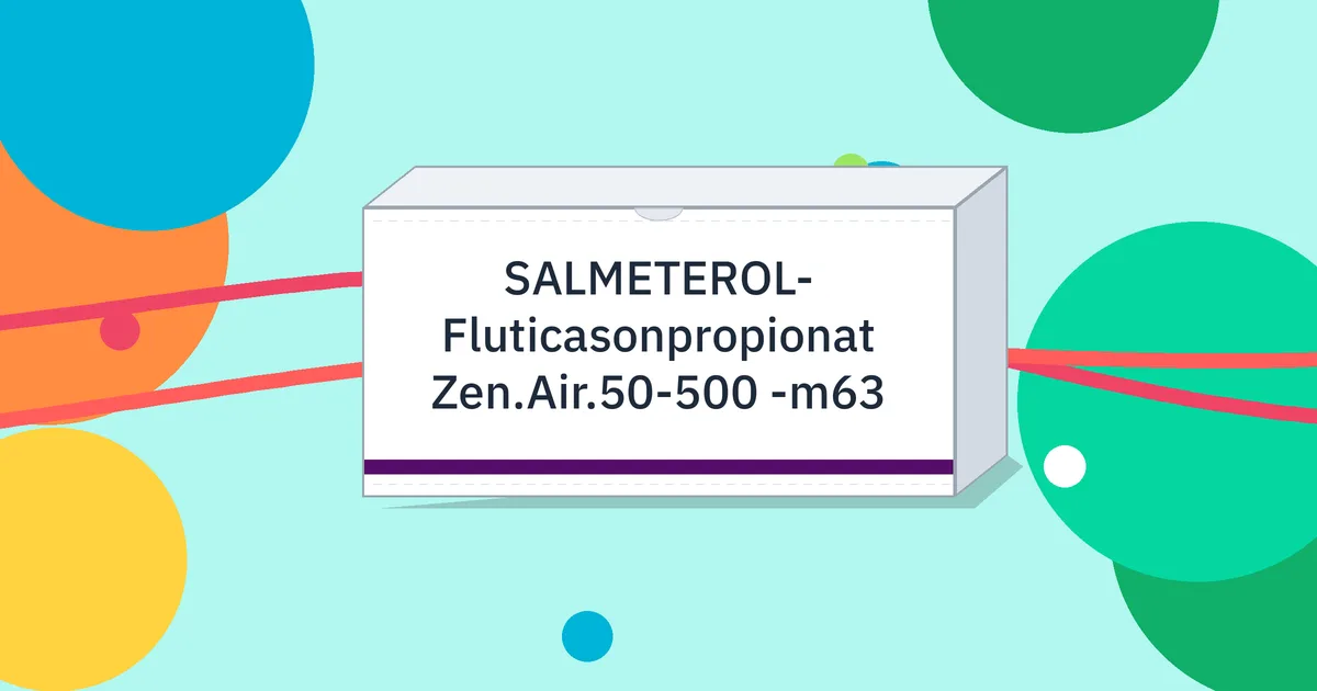 Symbolbild: Packung mit der Aufschrift SALMETEROL-Fluticasonpropionat Zen.Air.50-500 -m63 (PZN 16737145) – Verfügbarkeit und Bezug in Apotheken in Frankfurt am Main