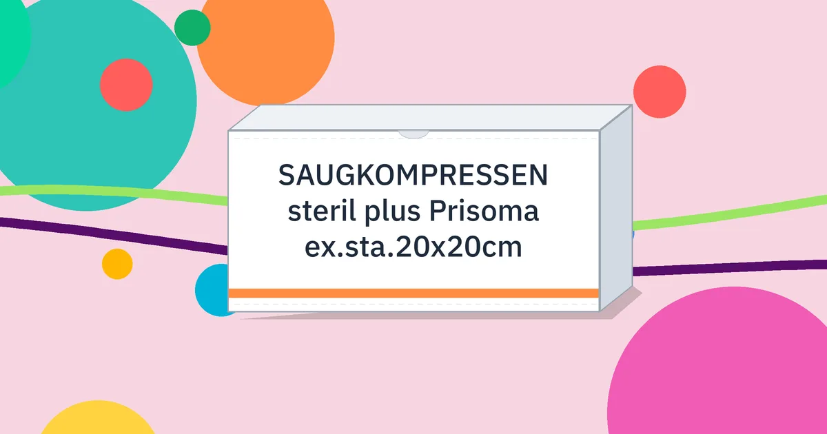 Symbolbild: Packung mit der Aufschrift SAUGKOMPRESSEN steril plus Prisoma ex.sta.20x20cm (PZN 18714450) – Verfügbarkeit und Bezug in Apotheken in Frankfurt am Main