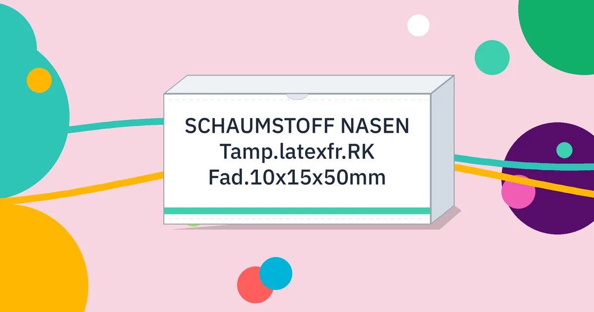 Symbolbild: Packung mit der Aufschrift SCHAUMSTOFF NASEN Tamp.latexfr.RK Fad.10x15x50mm (PZN 16145485) – Verfügbarkeit und Bezug in Apotheken in Frankfurt am Main