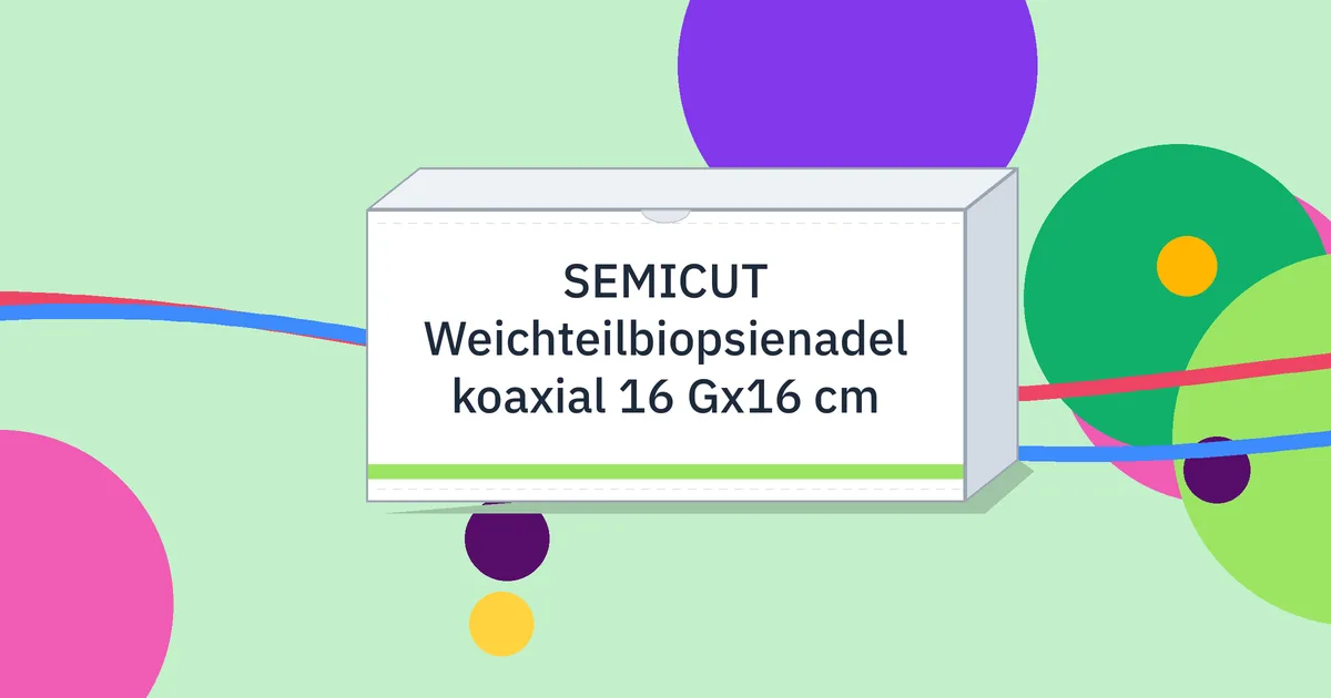 Symbolbild: Packung mit der Aufschrift SEMICUT Weichteilbiopsienadel koaxial 16 Gx16 cm (PZN 19736146) – Verfügbarkeit und Bezug in Apotheken in Frankfurt am Main