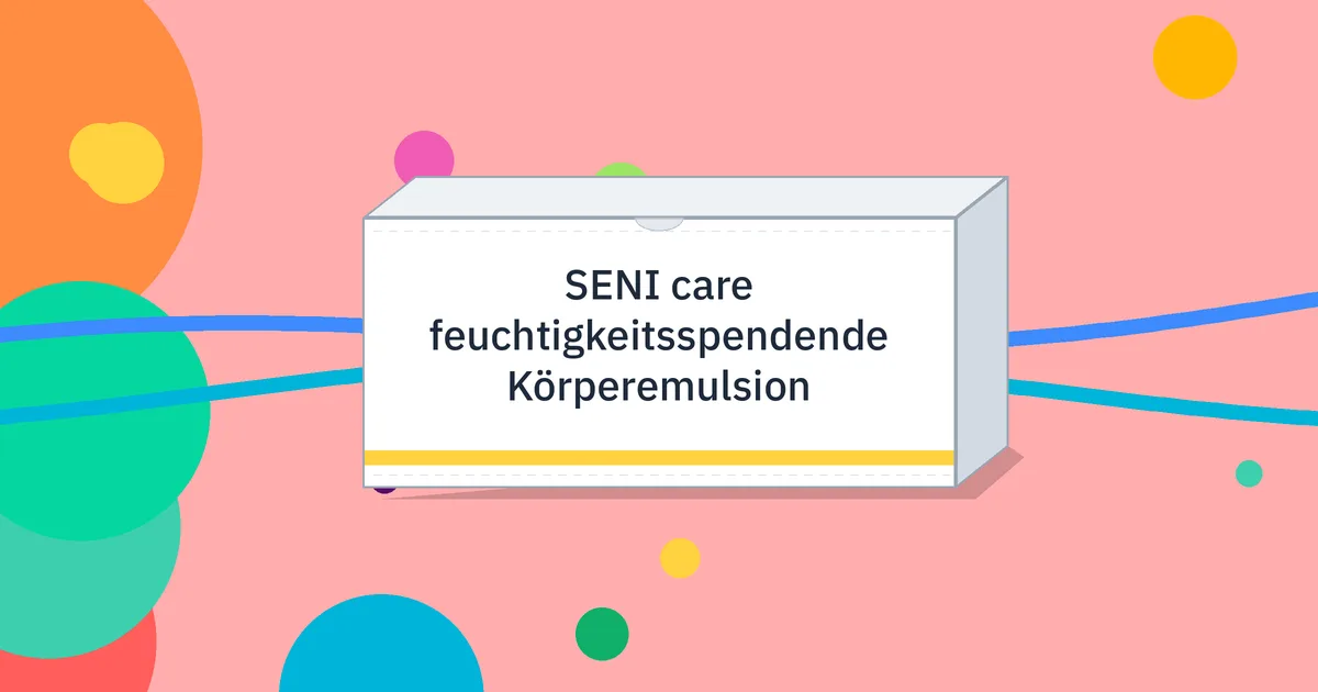 Symbolbild: Packung mit der Aufschrift SENI care feuchtigkeitsspendende Körperemulsion (PZN 15658461) – Verfügbarkeit und Bezug in Apotheken in Frankfurt am Main