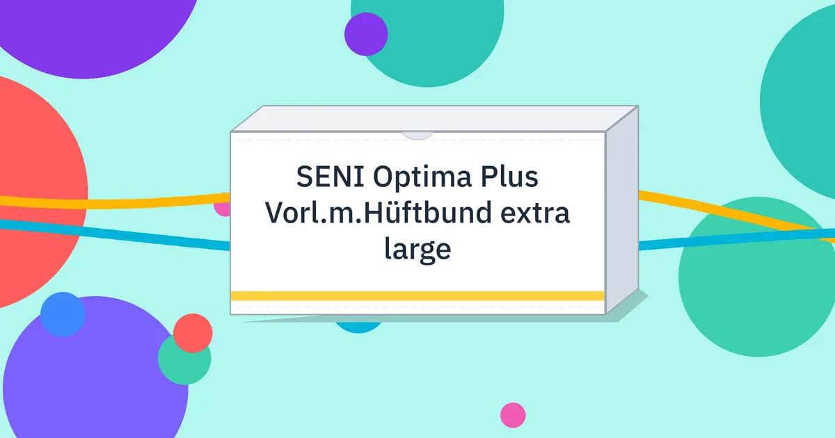 Symbolbild: Packung mit der Aufschrift SENI Optima Plus Vorl.m.Hüftbund extra large (PZN 12665288) – Verfügbarkeit und Bezug in Apotheken in Frankfurt am Main