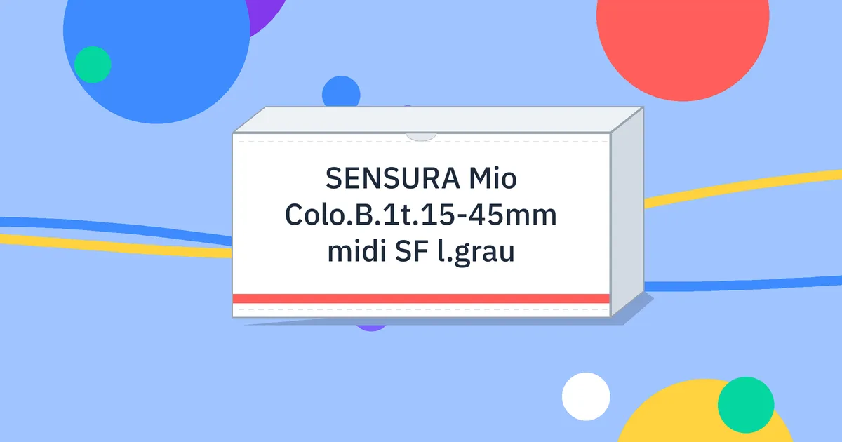 Symbolbild: Packung mit der Aufschrift SENSURA Mio Colo.B.1t.15-45mm midi SF l.grau (PZN 10201679) – Verfügbarkeit und Bezug in Apotheken in Frankfurt am Main