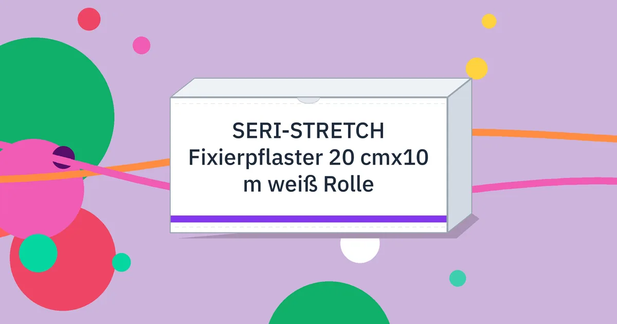 Symbolbild: Packung mit der Aufschrift SERI-STRETCH Fixierpflaster 20 cmx10 m weiß Rolle (PZN 14444835) – Verfügbarkeit und Bezug in Apotheken in Frankfurt am Main